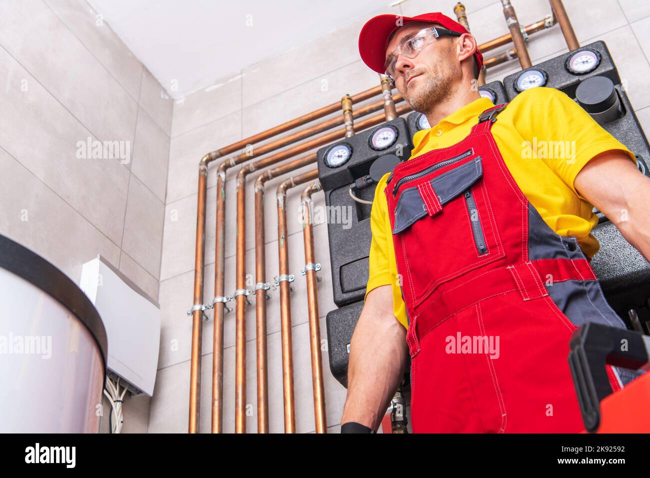 Caucasian Middle Aged Plumber Attending Service Room to Perform ...