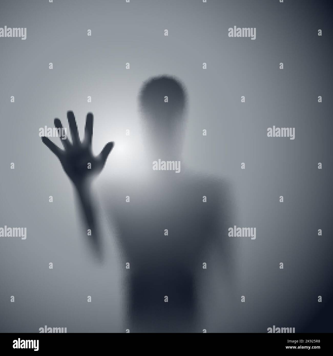 Shadow Blur of Horror Man Behind the Matte Glass. Blurry Hand, Body ...