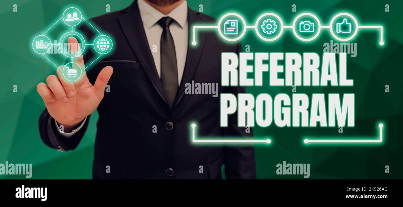Text caption presenting Referral Program. Word Written on parking ...