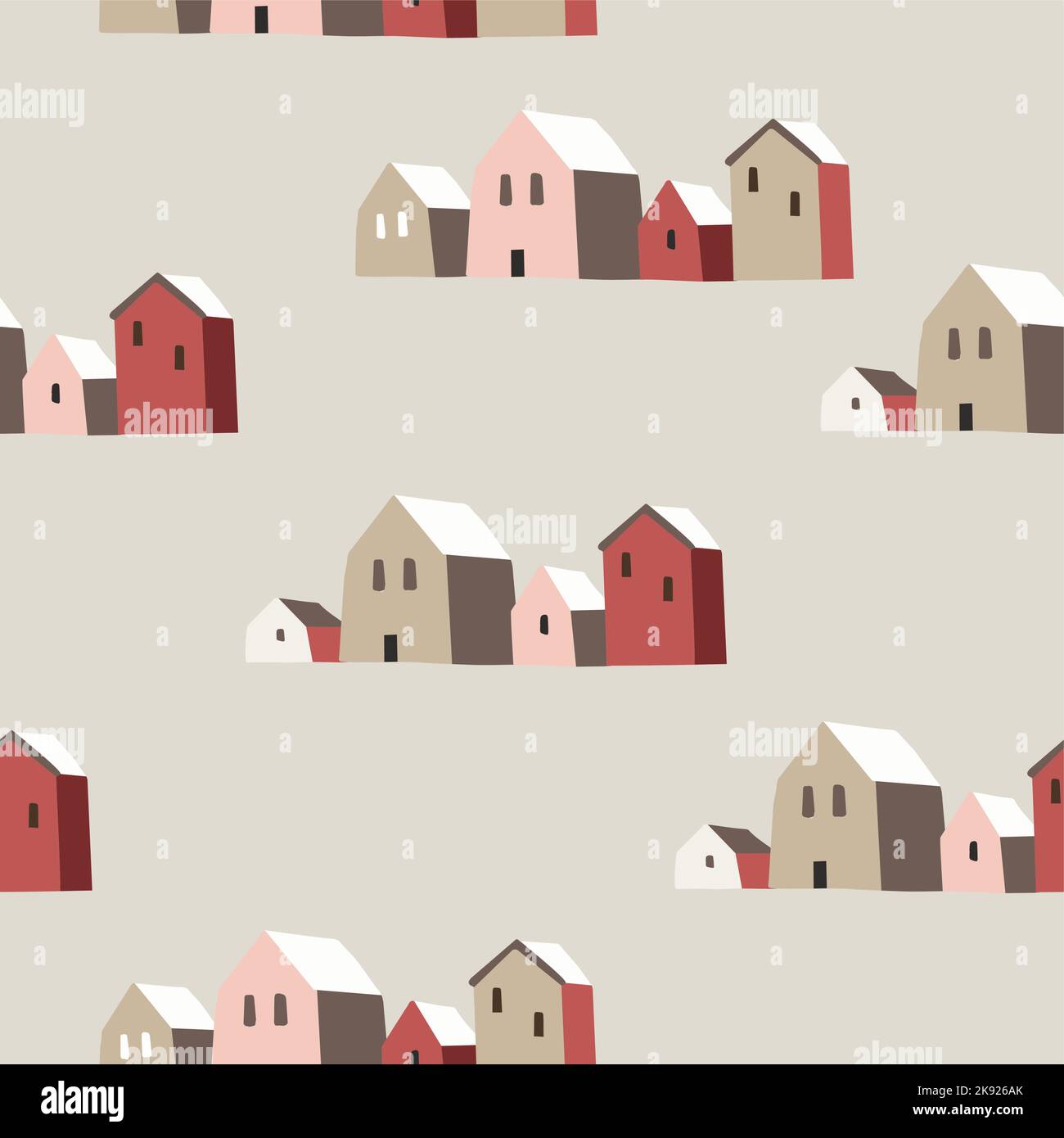Beautiful Christmas seamless pattern. Village landscape with red ...