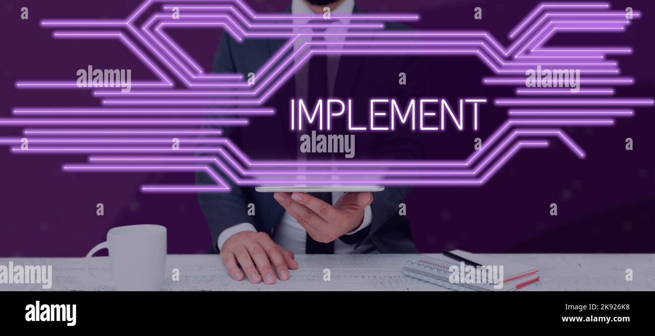 Text sign showing Implement. Internet Concept set budget for ...