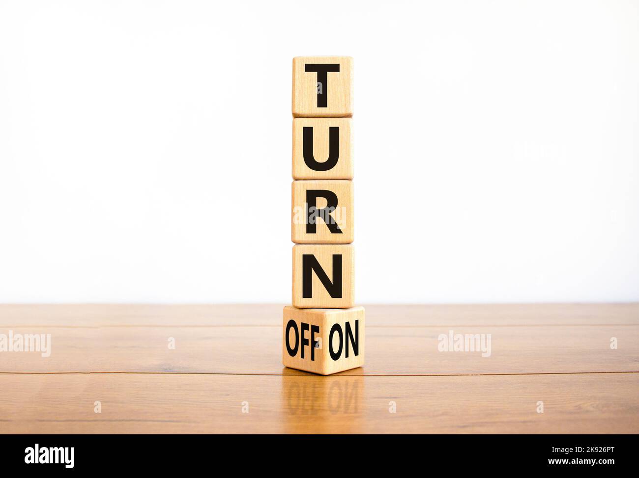 Turn on or off symbol. Concept words Turn off and Turn on on wooden ...