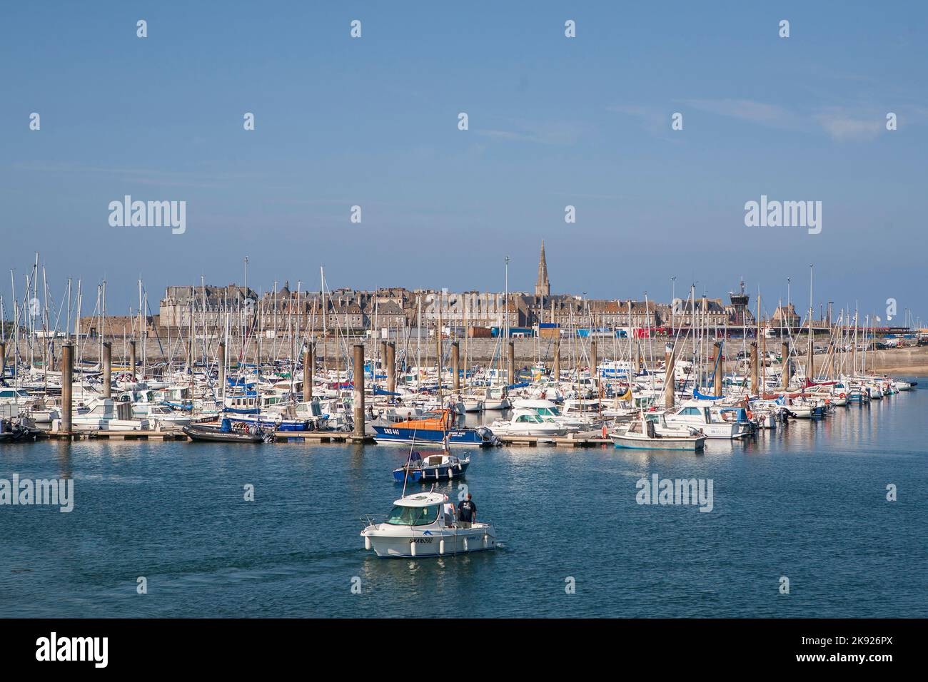 Looking over the Bas-Sablons marina, filled with pleasure craft, to the ...