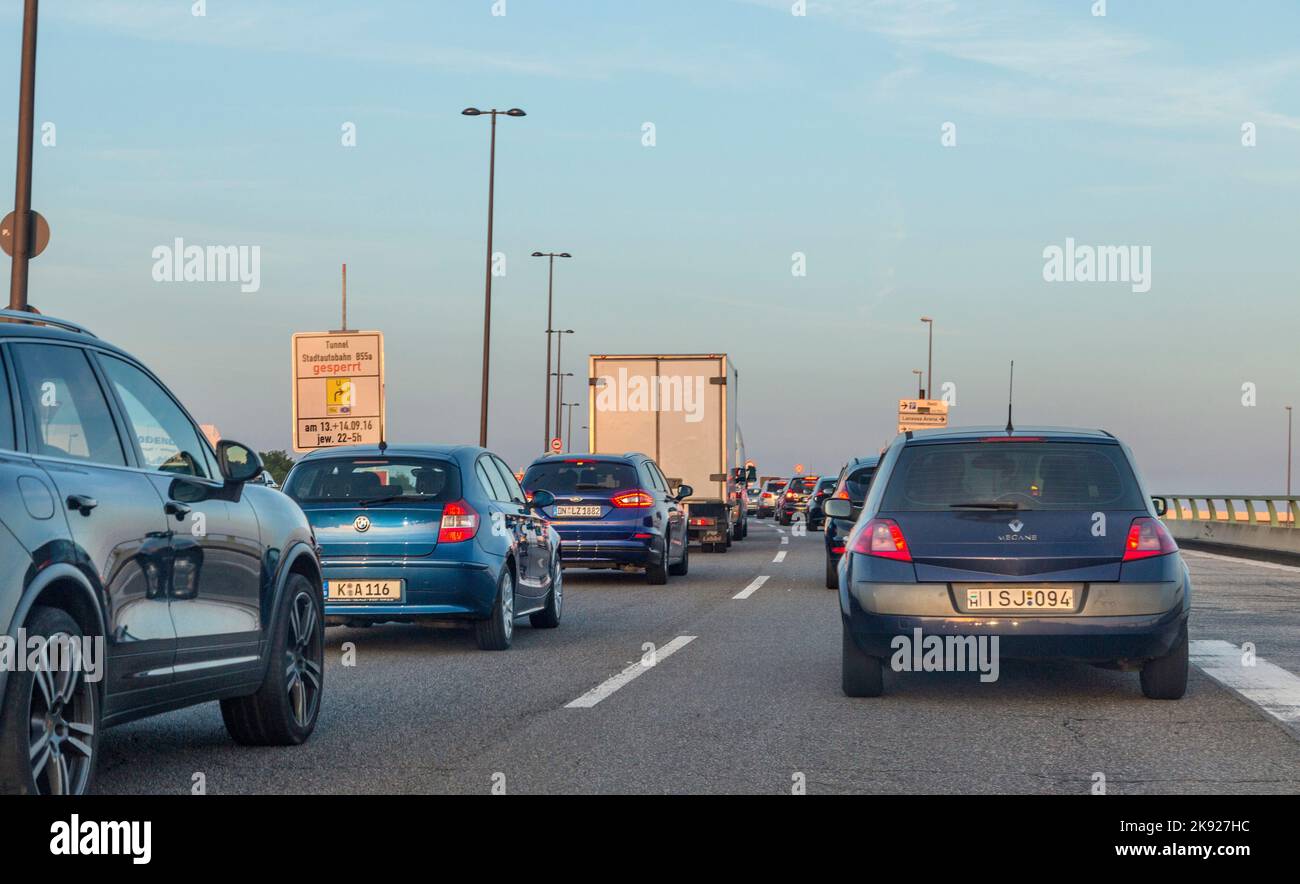 COLOGNE, GERMANY - SEP 21, 2016: traffic jam in Cologne at the Ring in ...