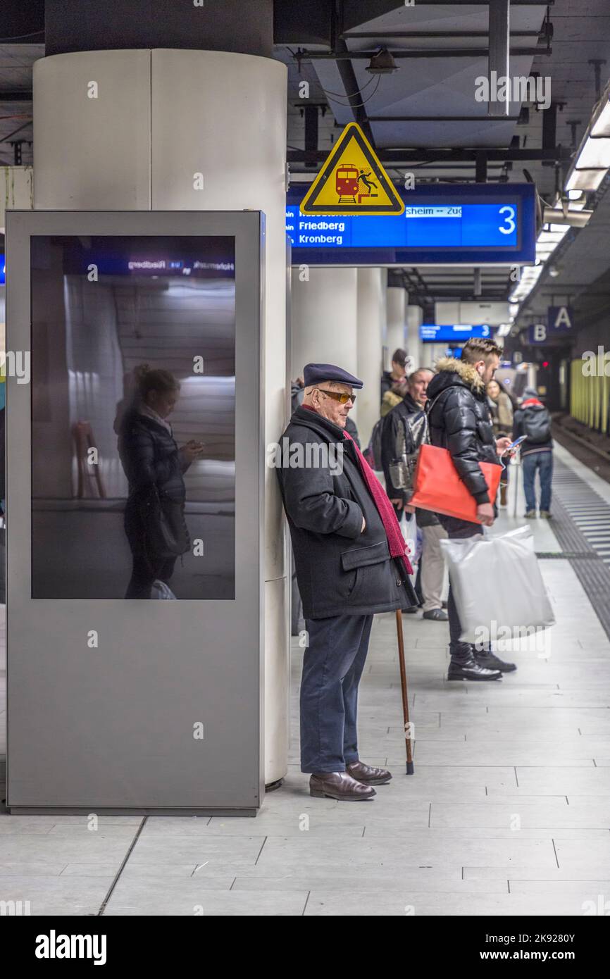FRANKFURT, GERMANY - DEC 12, 2016: people wait for subway train to ...