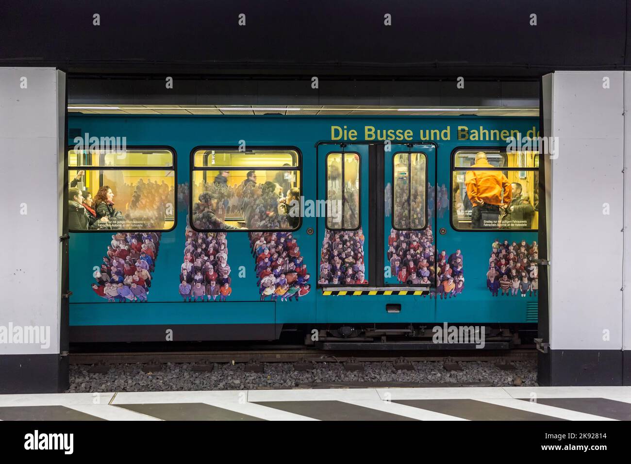FRANKFURT, GERMANY - DEC 12, 2016: people wait for subway train to ...