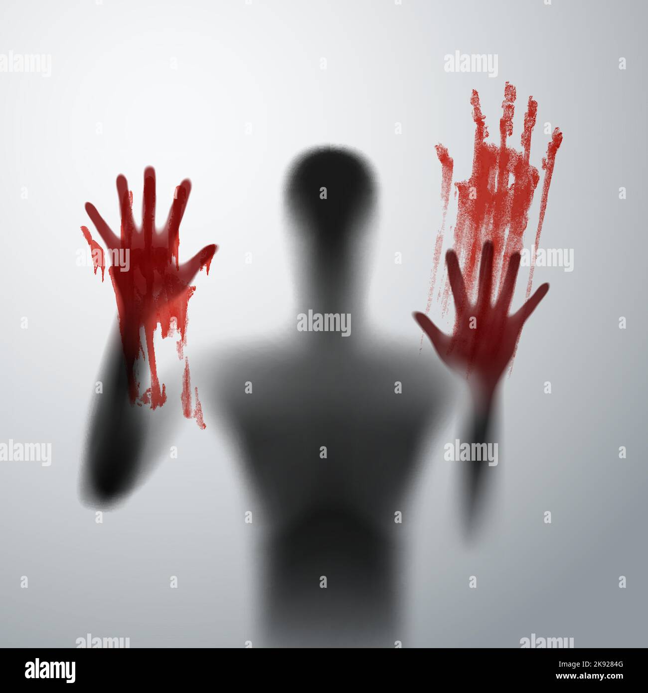 Shadow Blur of Horror Man Behind the Matte Glass. Blurry Hand, Body ...