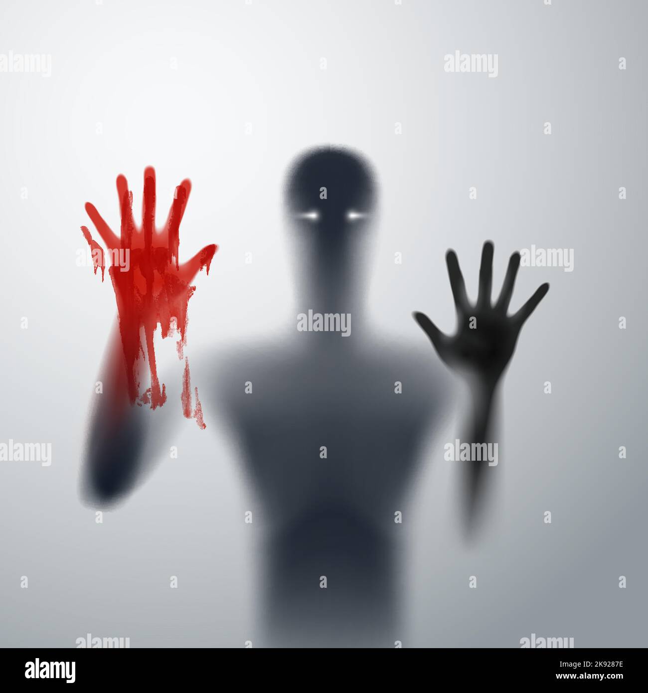 Shadow Blur of Horror Man with White Eyes Behind the Matte Glass ...