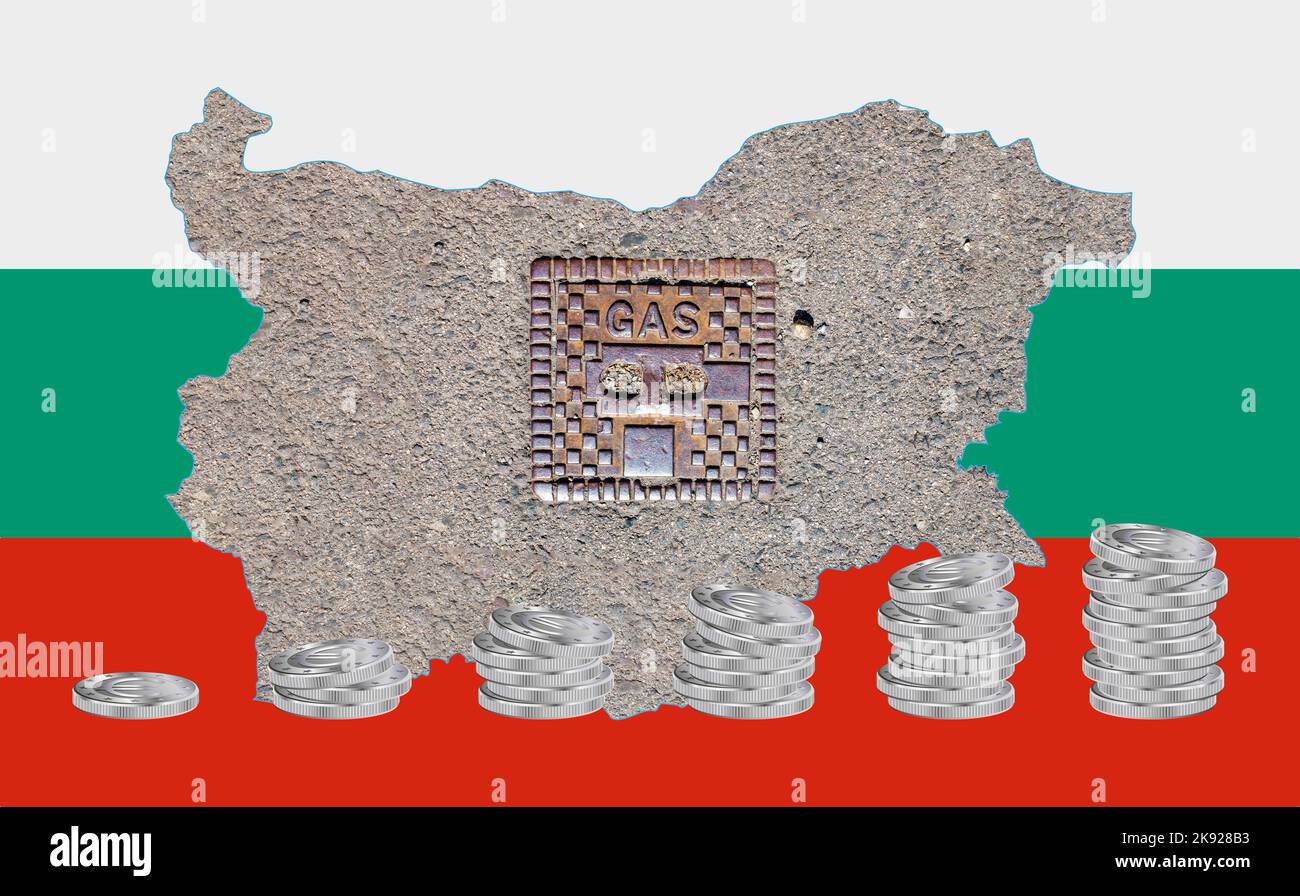 Outline map of Bulgaria with the image of the national flag. Manhole ...