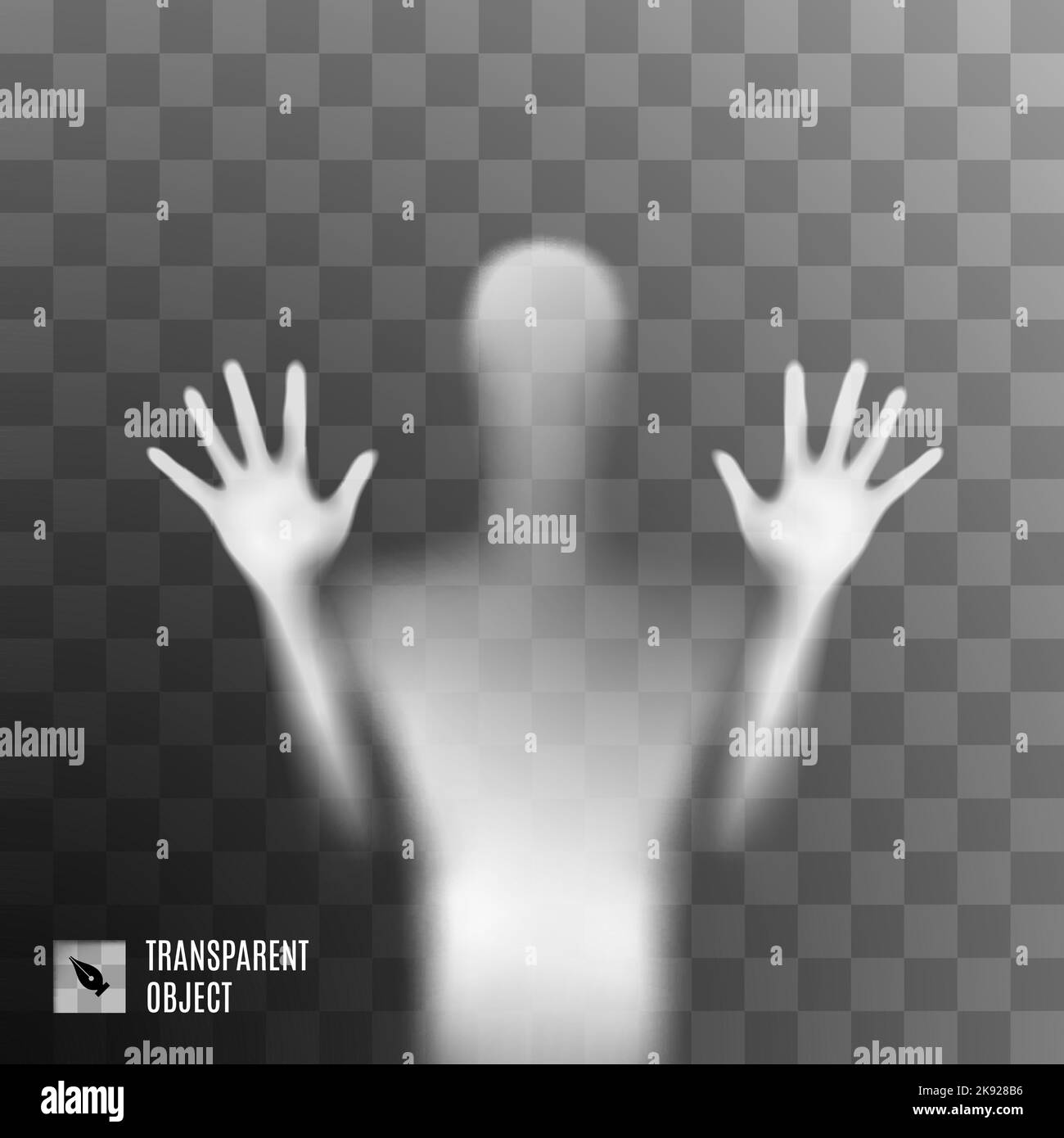 Shadow Blur of Horror Man Behind the Matte Glass. Blurry Hand, Body ...