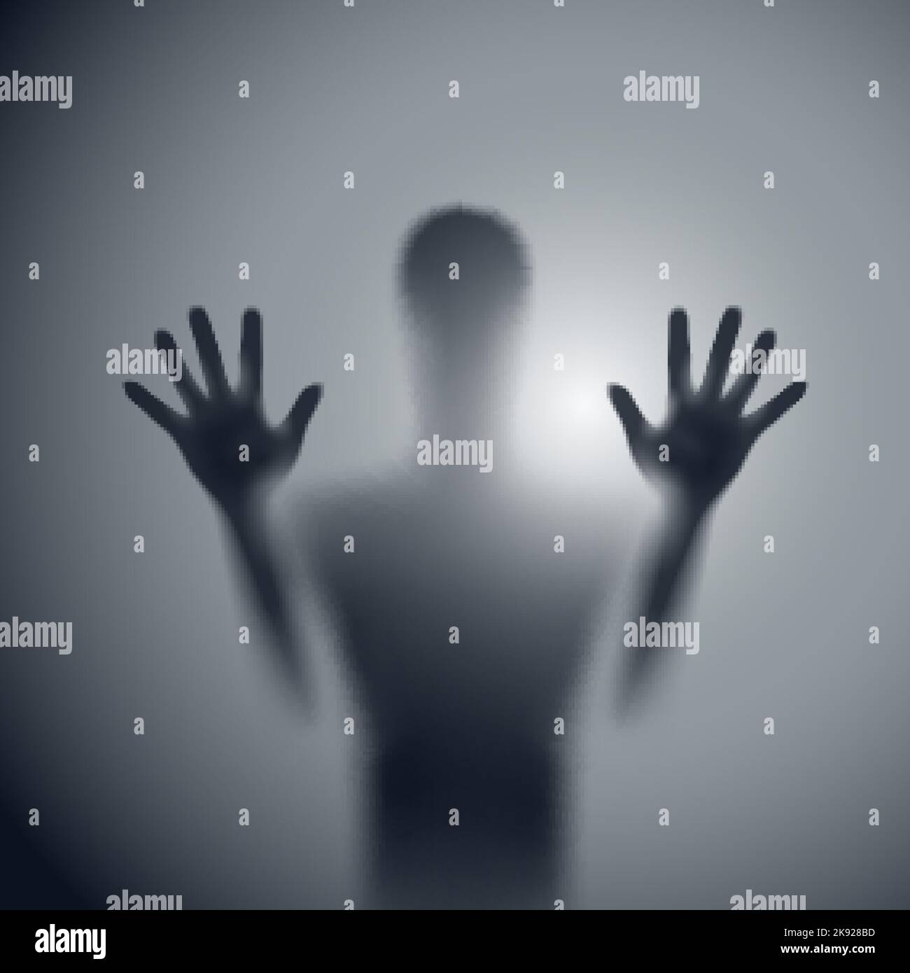 Shadow Blur of Horror Man Behind the Matte Glass. Blurry Hand, Body ...