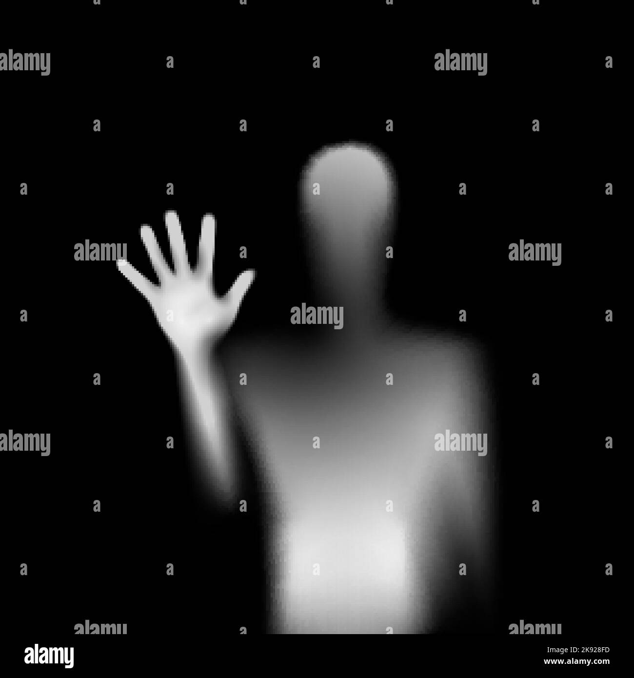 Shadow Blur of Horror Man Behind the Matte Glass. Blurry Hand, Body ...