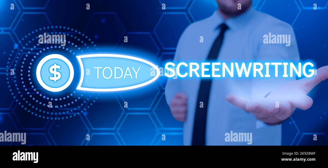 Text sign showing Screenwriting. Word Written on the art and craft of ...