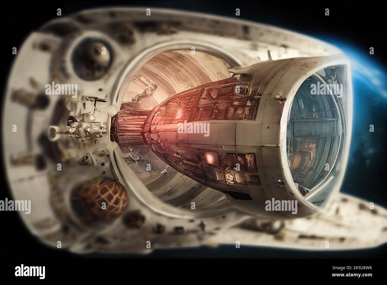 An alien spaceship in space with nuclear engines traveling at hyper ...