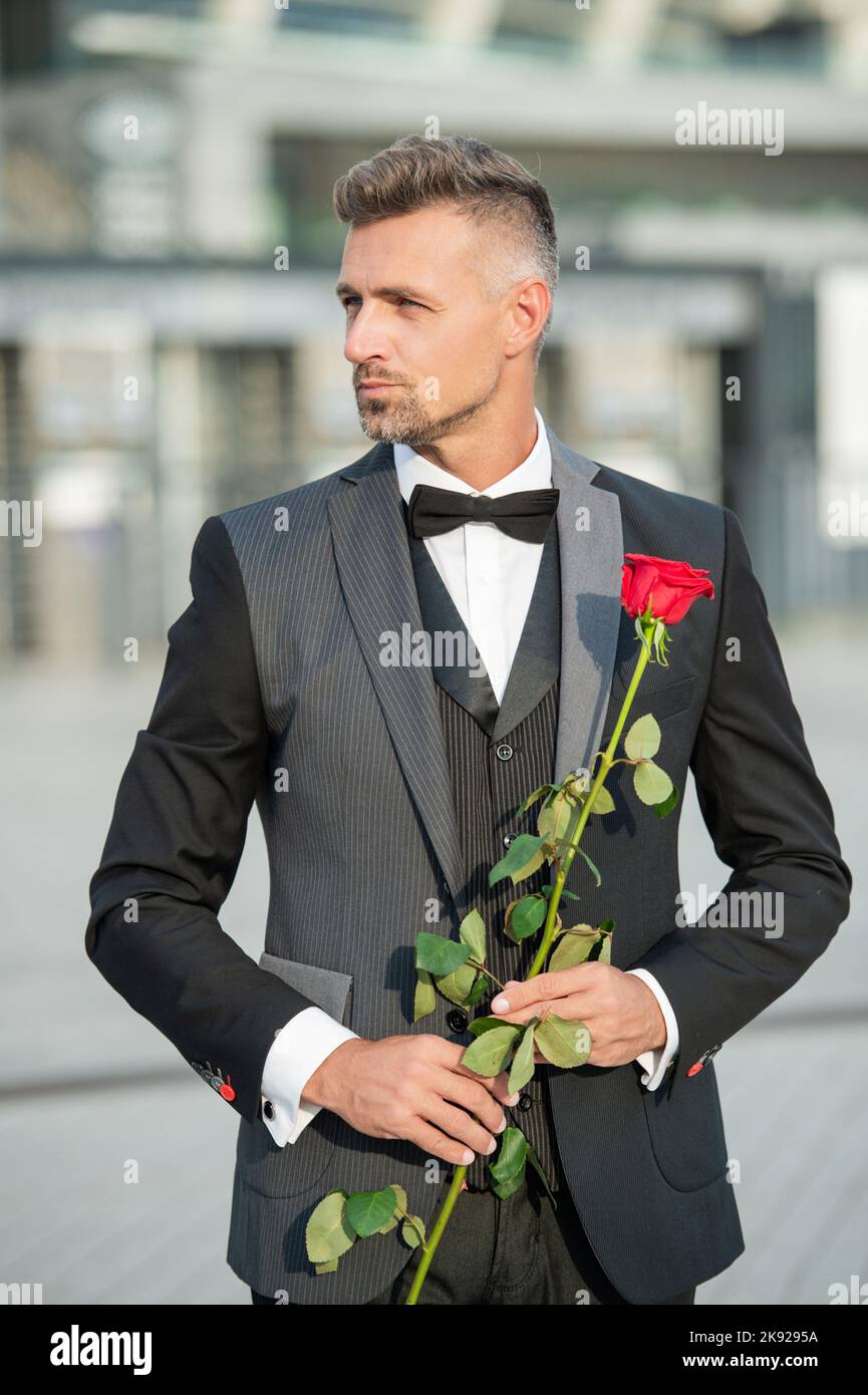 proposal concept. black tuxedo man making a proposal. man before ...