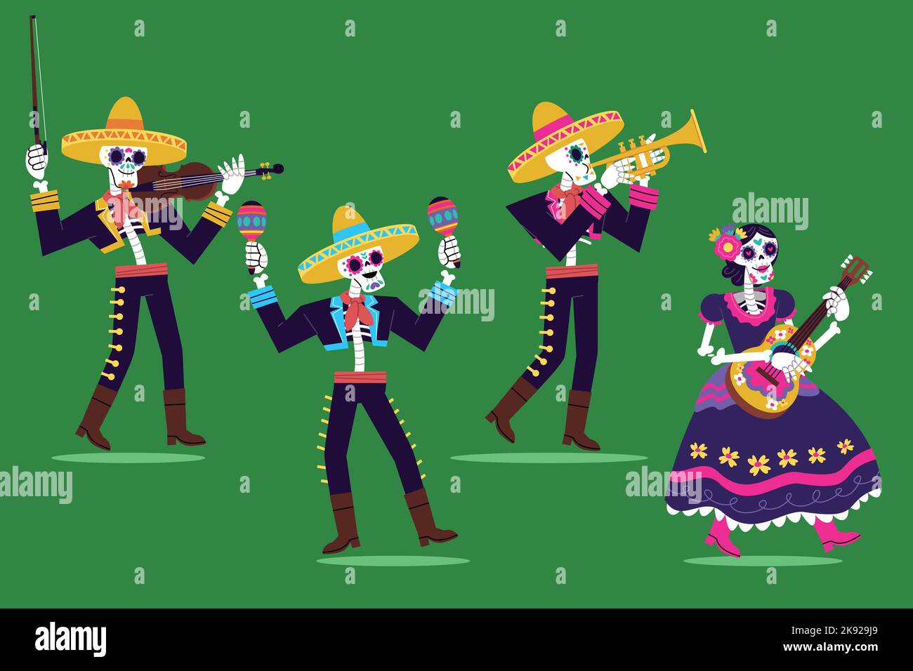 flat dia de muertos character elements collection vector design ...