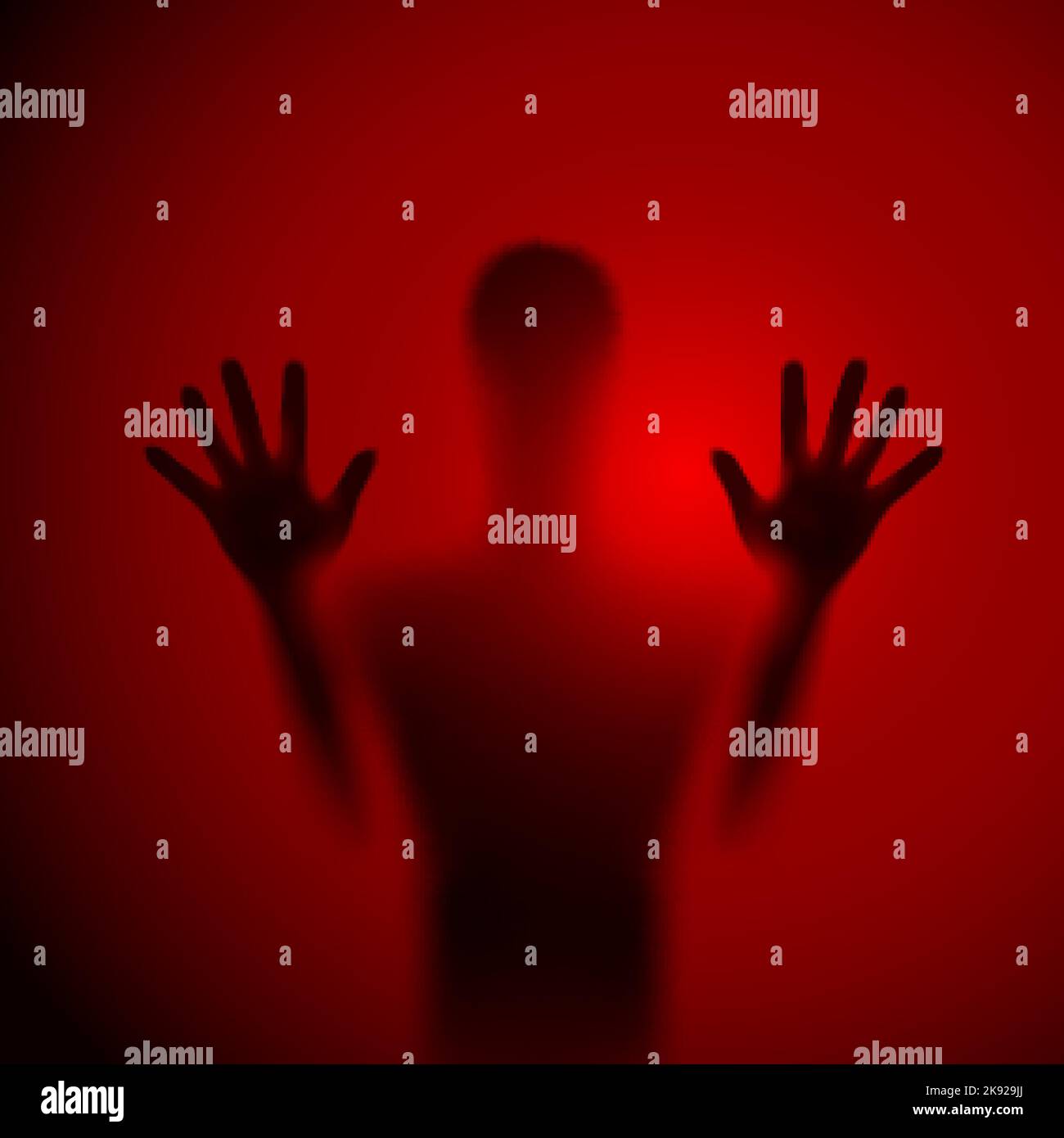 Shadow Blur of Horror Man Behind the Matte Glass. Blurry Hand, Body ...