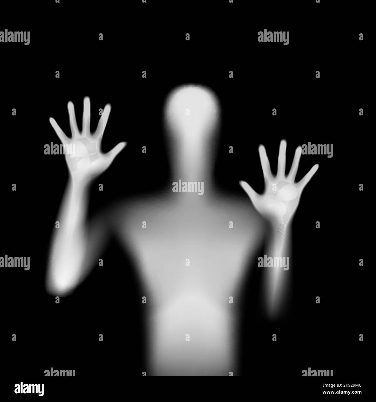 Shadow Blur of Horror Man Behind the Matte Glass. Blurry Hand, Body ...