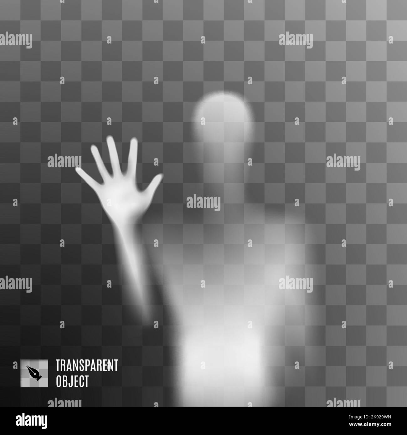 Shadow Blur of Horror Man Behind the Matte Glass. Blurry Hand, Body ...