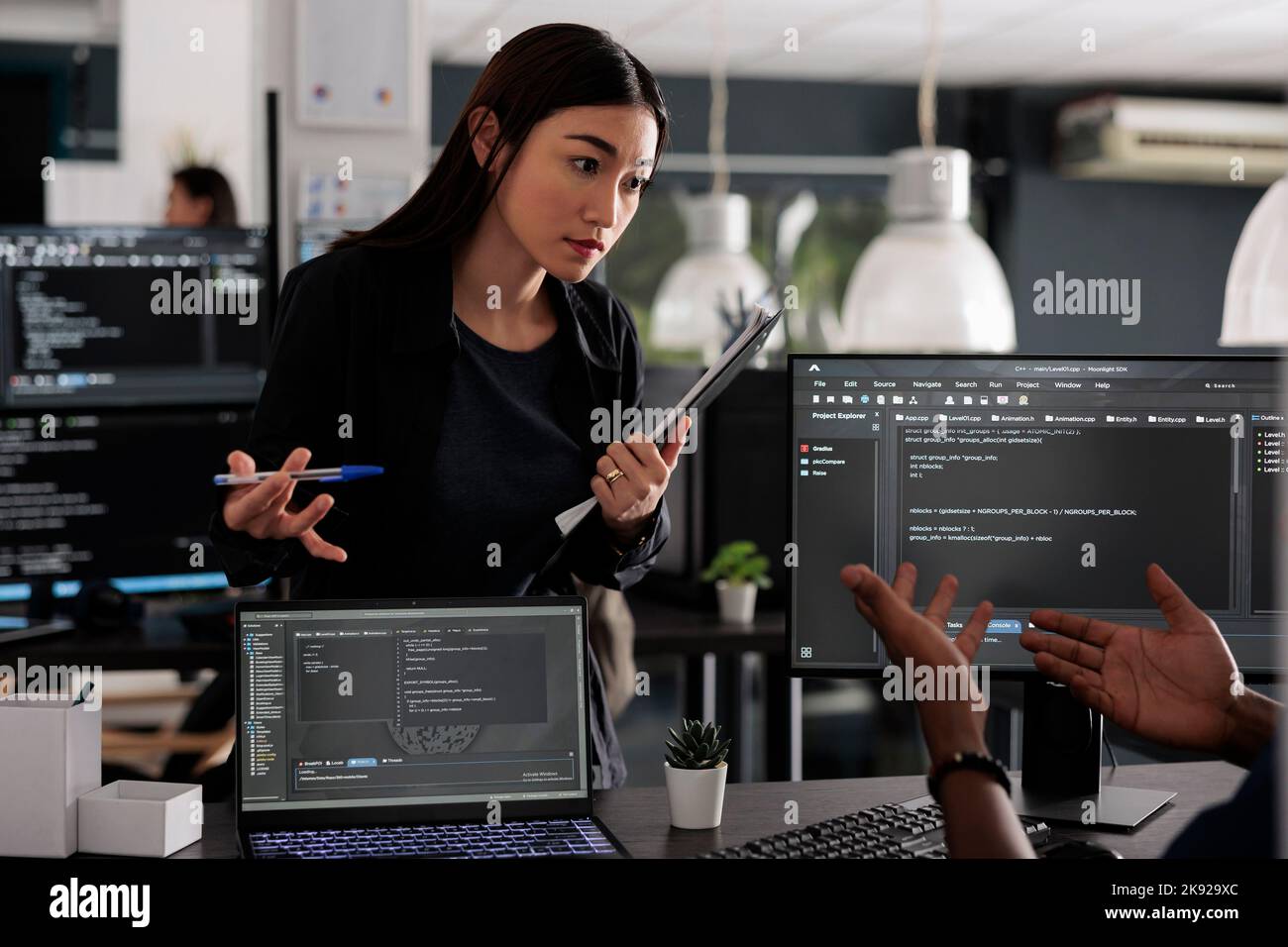Diverse Team Of App Developers Using Computer To Write Html Code And Develop Algorithm Program