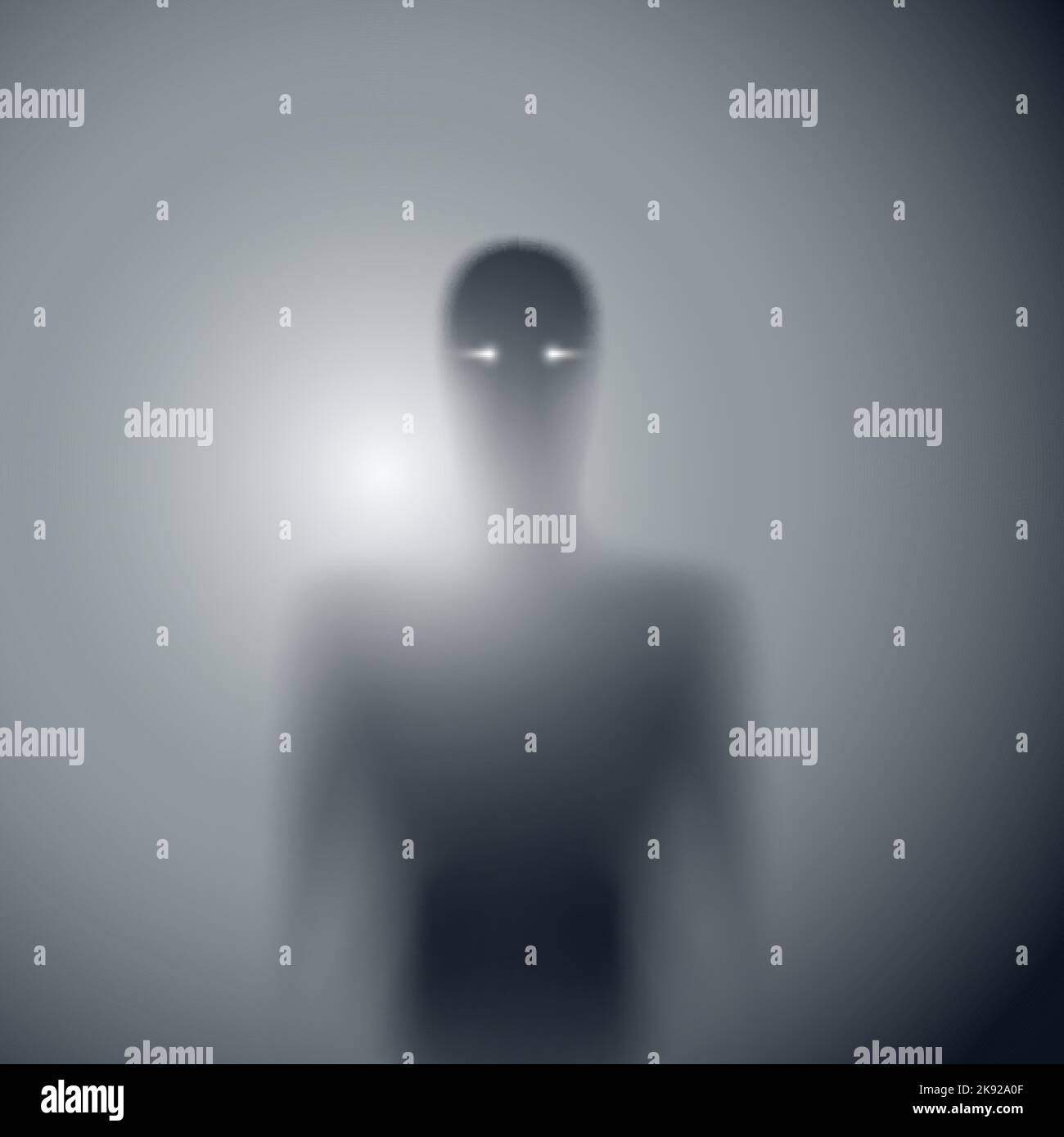 Shadow Blur of Horror Man with White Eyes Behind the Matte Glass ...