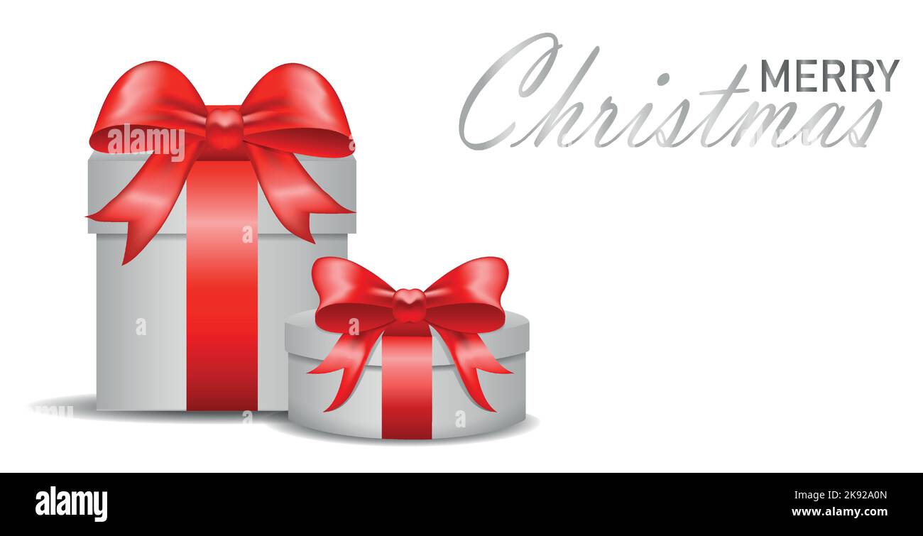 White color gift box. Realistic gift box, with the red satin bow ...