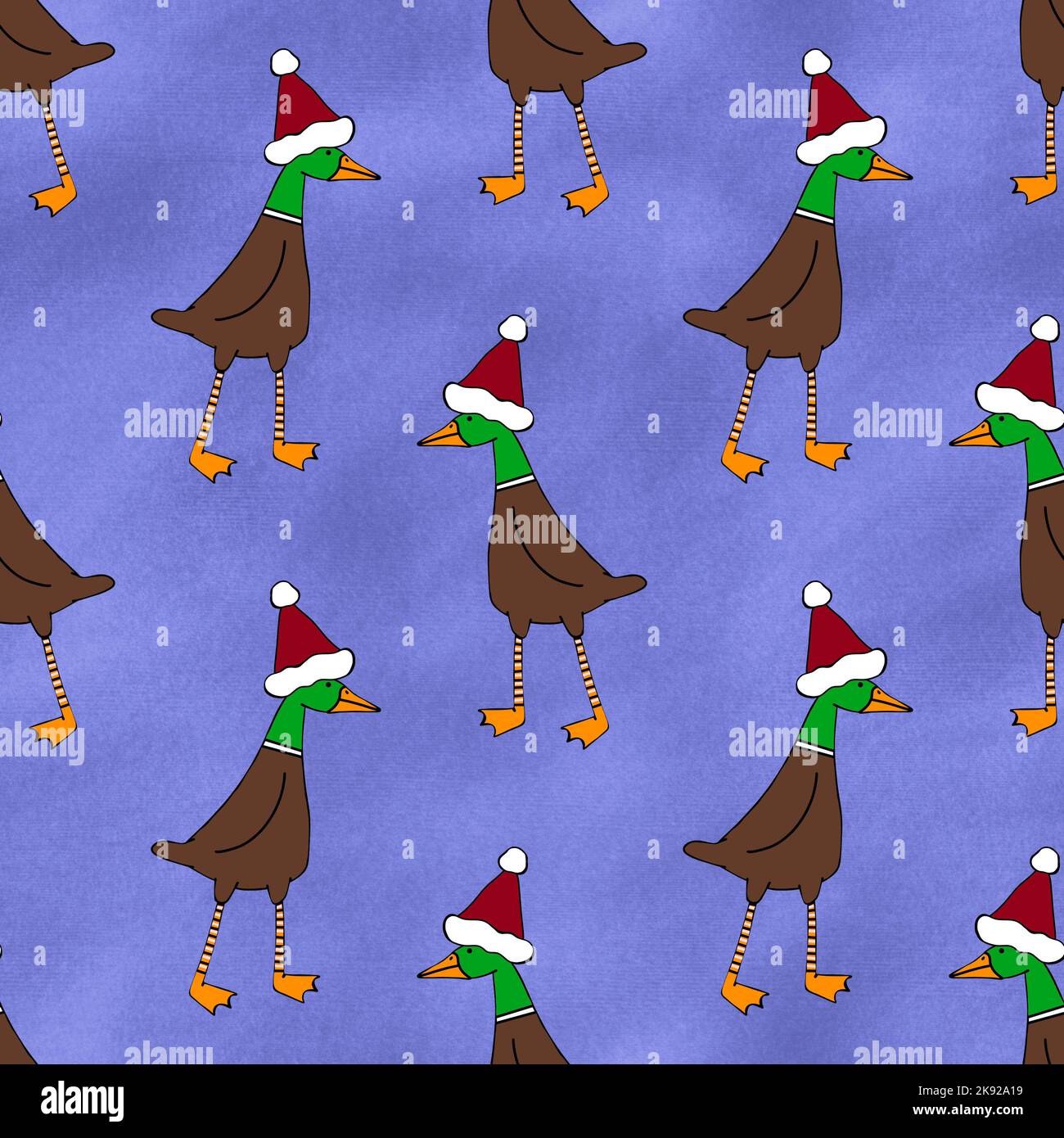 Winter festive cartoon seamless goose and Santa hat Christmas pattern ...