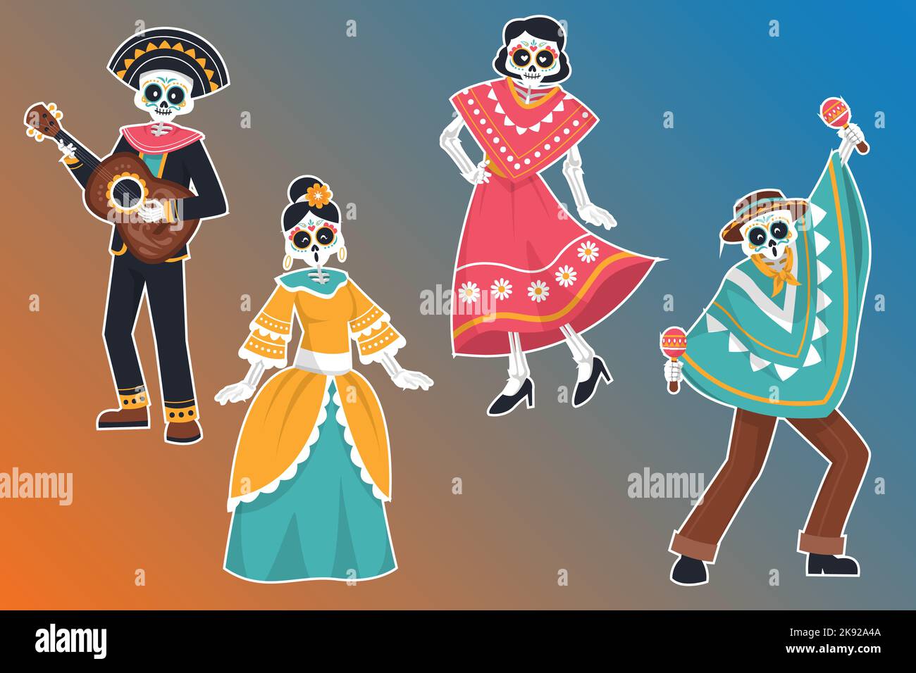 flat dia de muertos character elements collection vector design ...