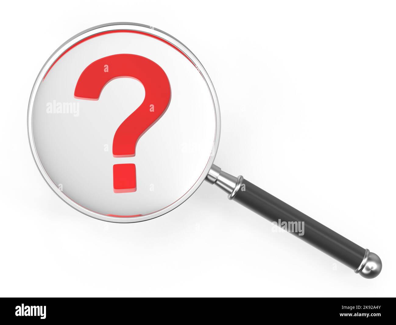 Magnifying Glass with Red Question Mark , This is a 3d rendered computer generated image ...