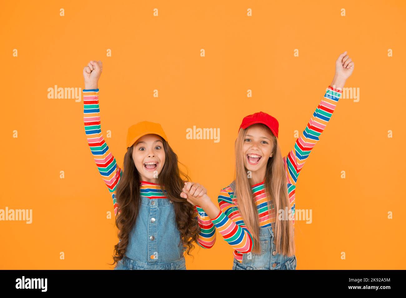 Winners reaching their goal. Excited little children making winner ...