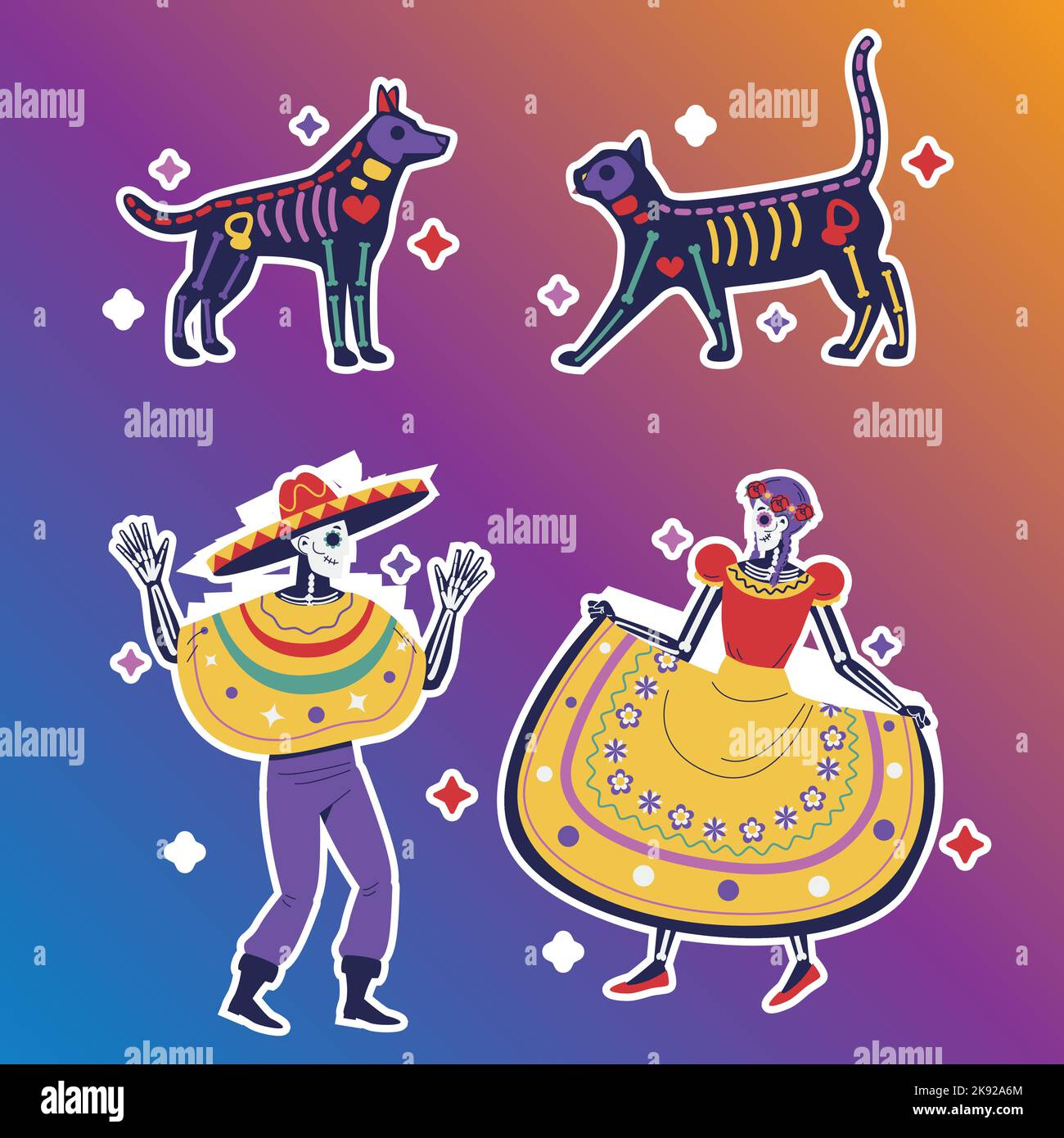 flat dia de muertos character elements collection vector design ...