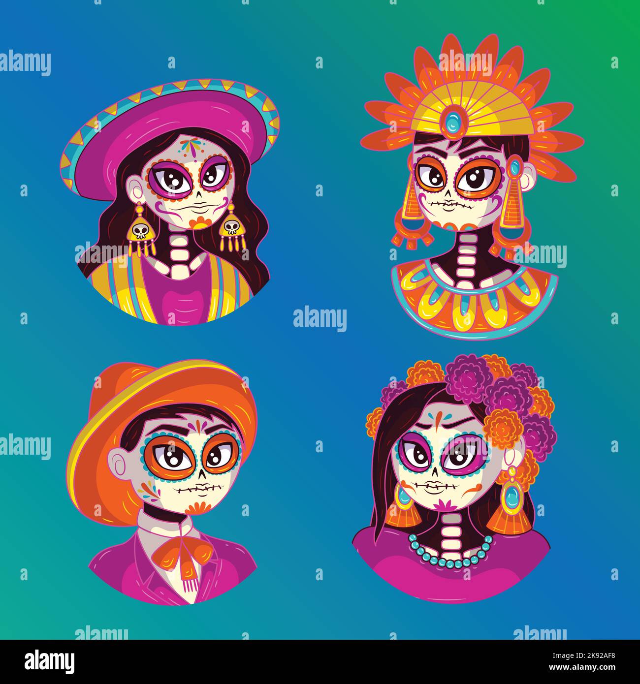 hand drawn dia de muertos character elements collection vector design ...
