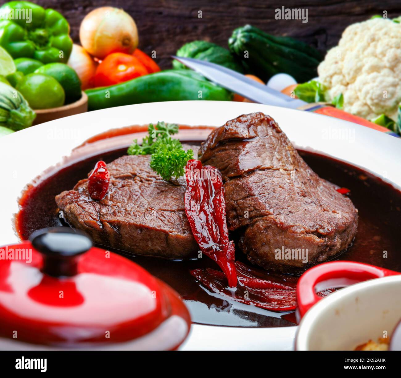 Filet mignon with red wine sauce Stock Photo - Alamy