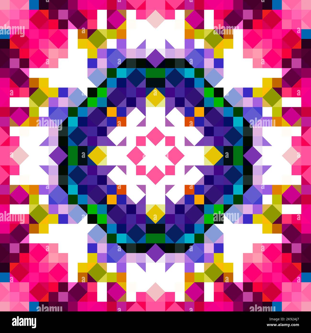 Retro geometric pixel pattern. Playful fun kaleidoscopic pink wallpaper ...