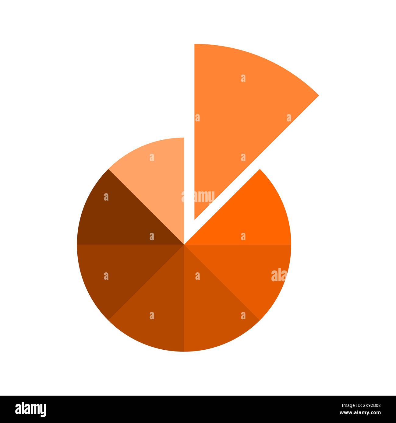 Pie, donut or pizza chart divided in 8 monochrome orange sections with ... Pie, donut or pizza chart divided in 8 monochrome orange sections with ...