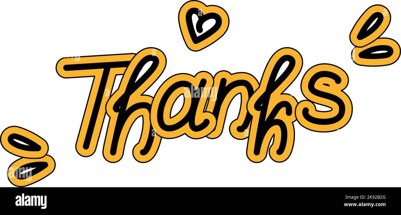 Thanks. Hand drawn text lettering for Thanksgiving Day with hearts ...