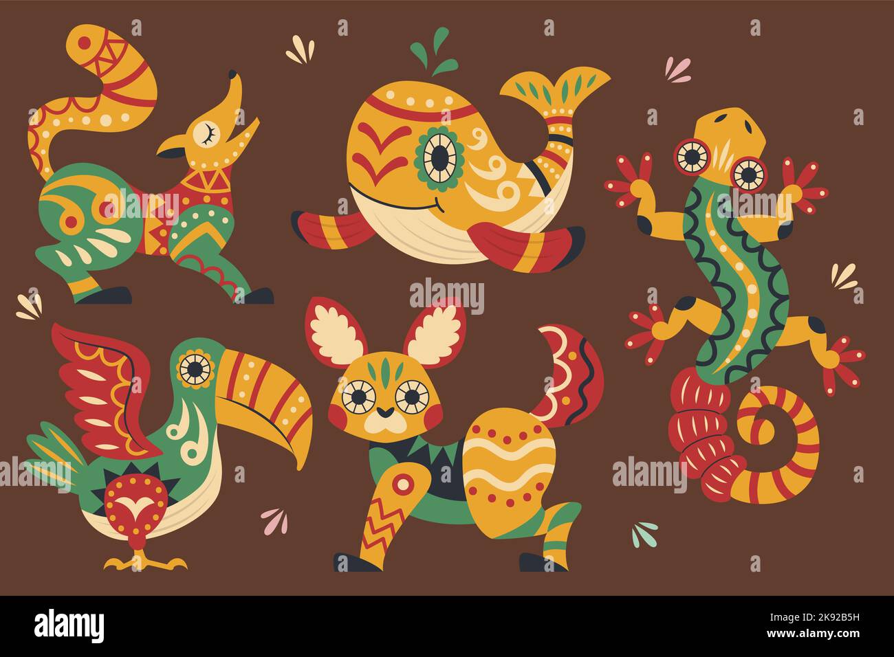 hand drawn flat dia de muertos alebrijes collection vector design ...