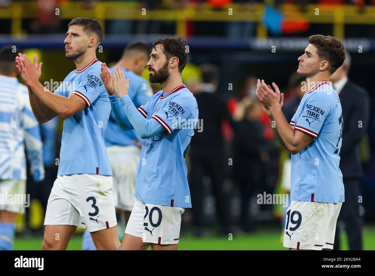 DORTMUND, GERMANY - OCTOBER 25: Ruben Dias of Manchester City, Bernardo ...