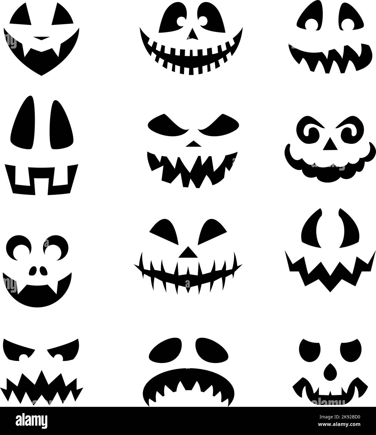 Pumpkin Emojis. Halloween Devil Faces Silhouettes Collection. Spooky ...