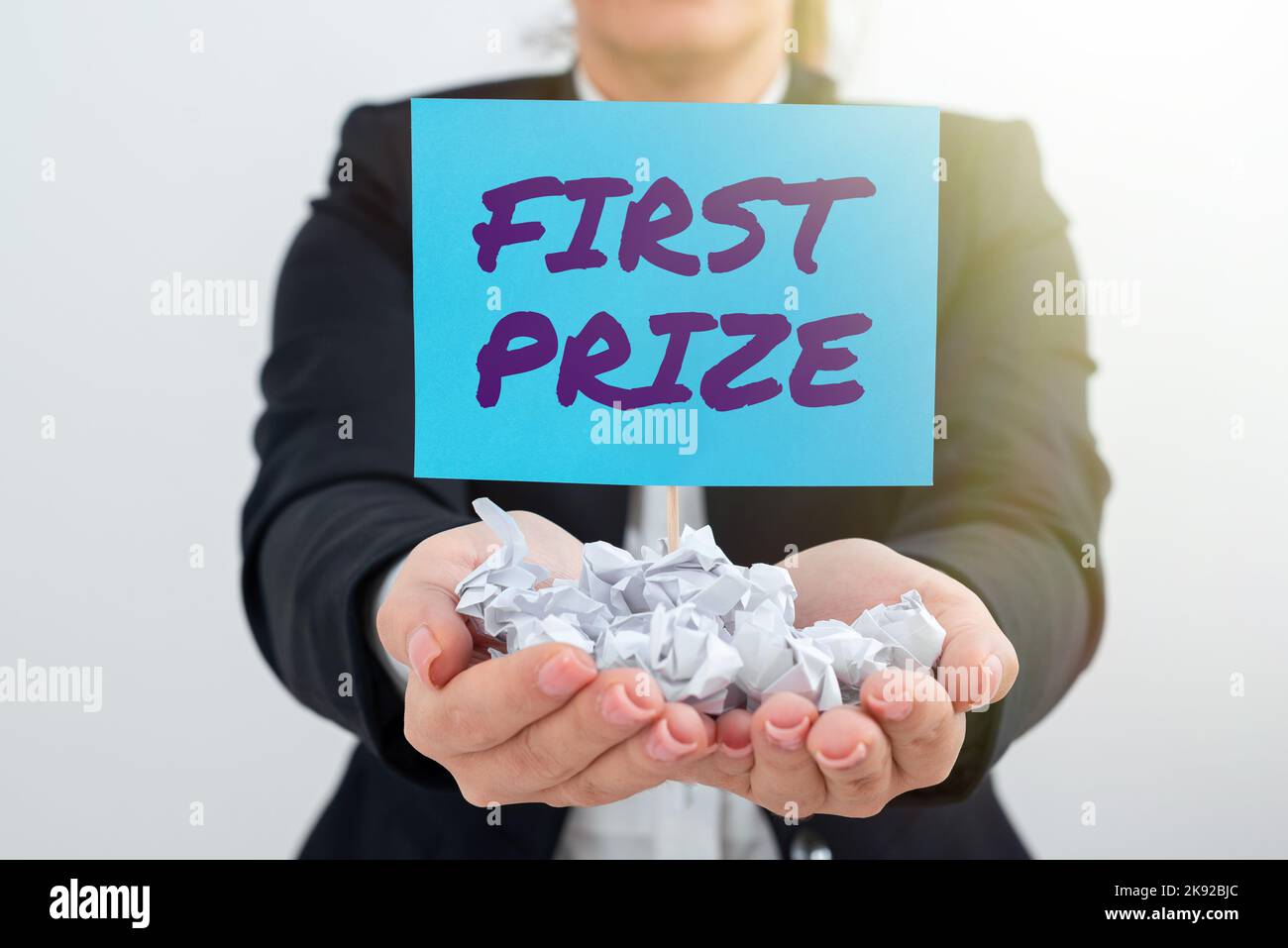 Text caption presenting First Prize. Business idea most coveted prize ...