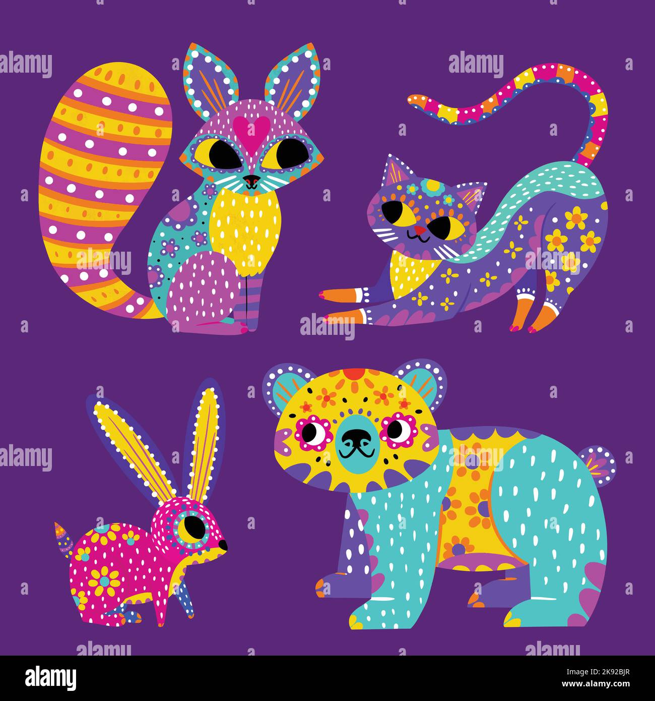 hand drawn dia de muertos alebrijes collection vector design ...