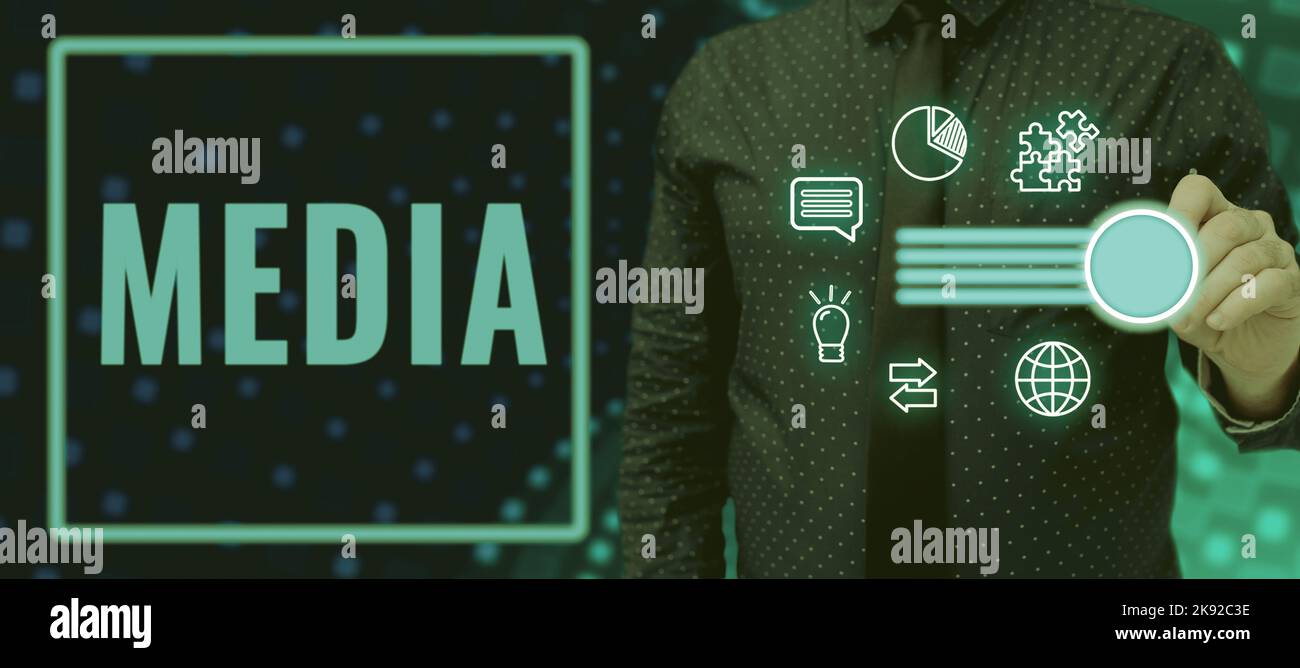 Hand writing sign Media. Word Written on communication outlets or tools ...