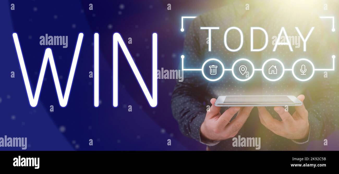 Conceptual display Win. Business idea achieving victory in a fight ...