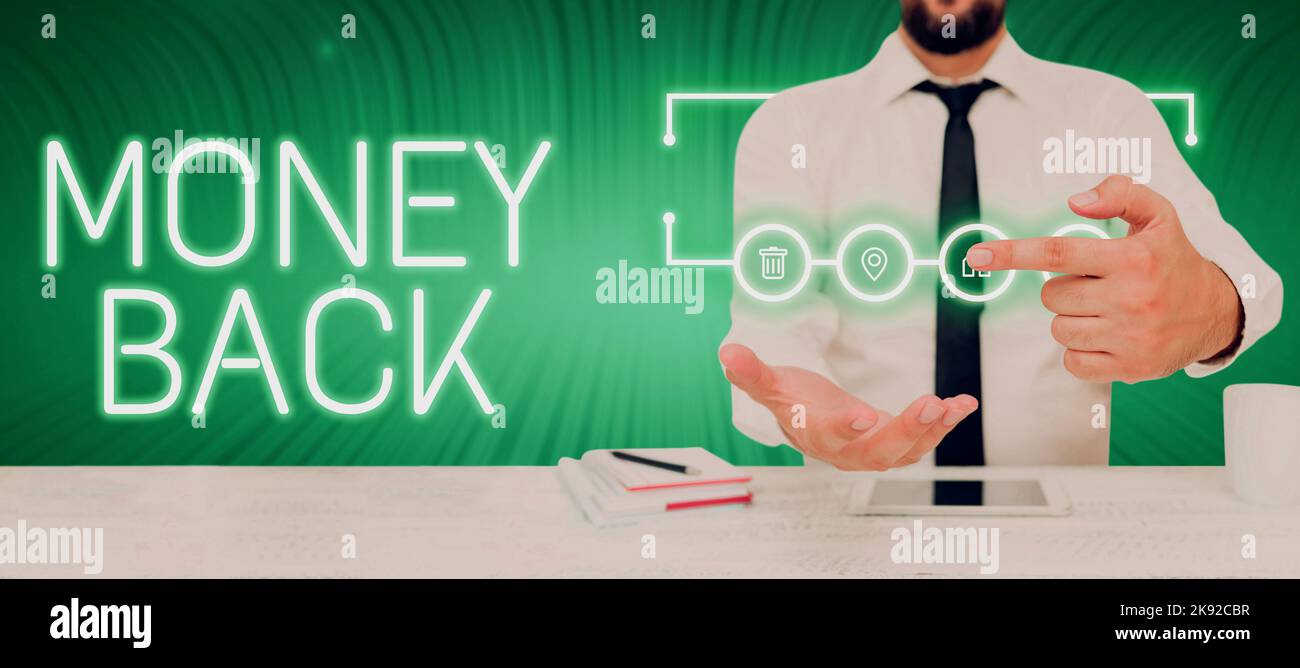 Conceptual caption Money Back. Word Written on get what you paid in ...