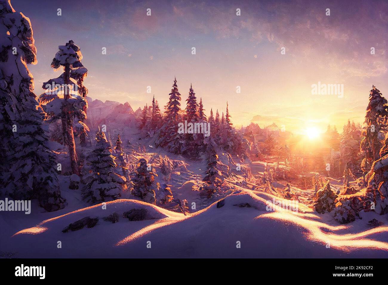 Snowy Landscape Sunset