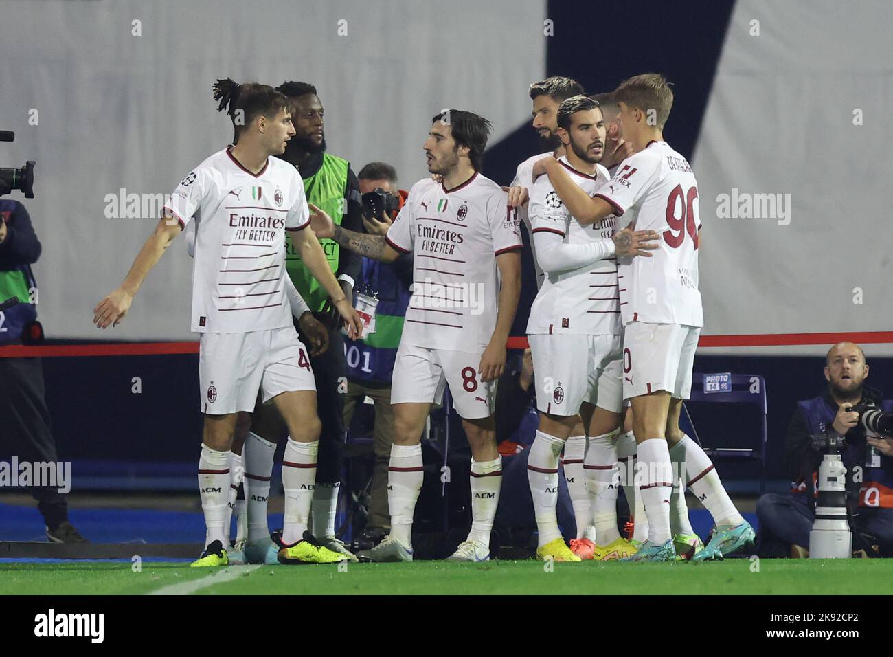 ZAGREB, CROATIA - OCTOBER 25: Rafael Leao of AC Milan scores team's ...