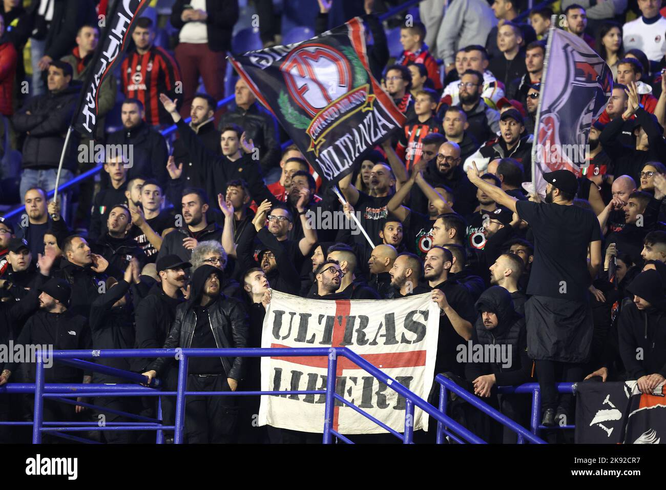 ZAGREB, CROATIA - OCTOBER 25: Fans of Milan during the UEFA Champions ...