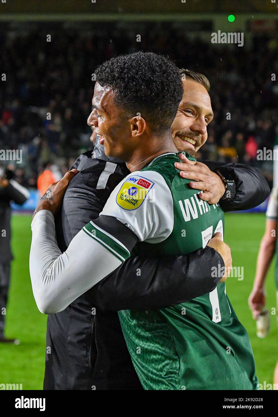 Plymouth Argyle forward Morgan Whittaker (19) and Elliot Turner of ...