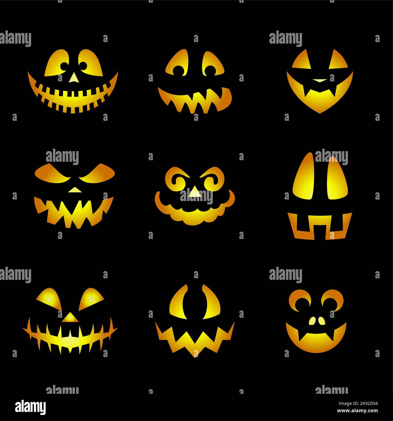 Glowing Pumpkin Faces Emoticons. Scary Halloween Emojis of Angry Ghost ...