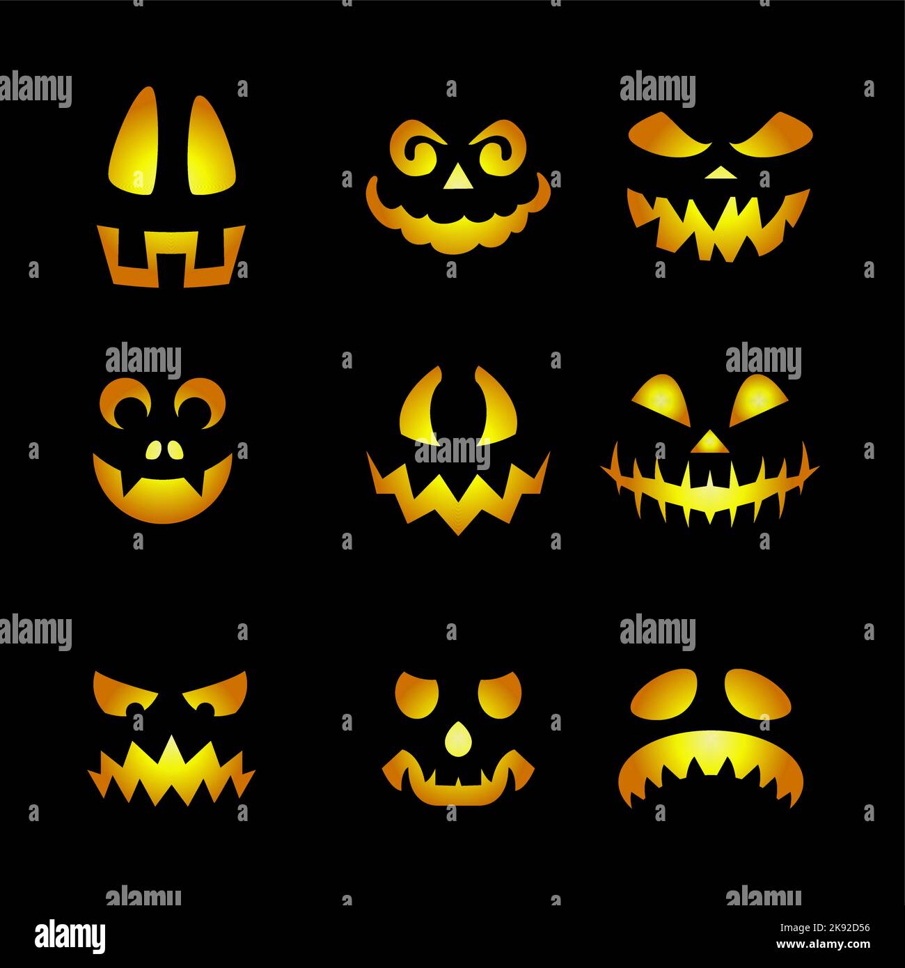 Glowing Pumpkin Faces Emoticons. Scary Halloween Emojis of Angry Ghost ...
